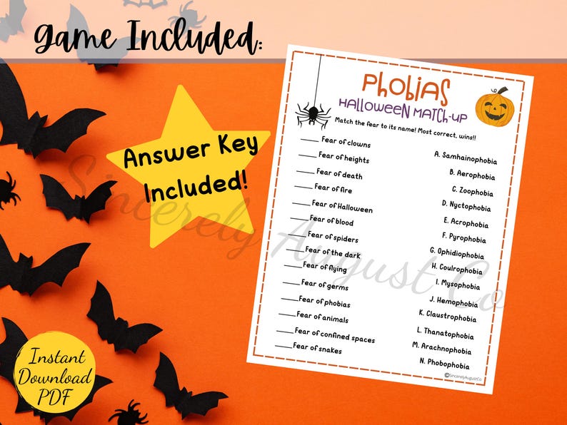 Halloween PHOBIAS MATCH Game: Printable Party Activity (PDF) - Etsy