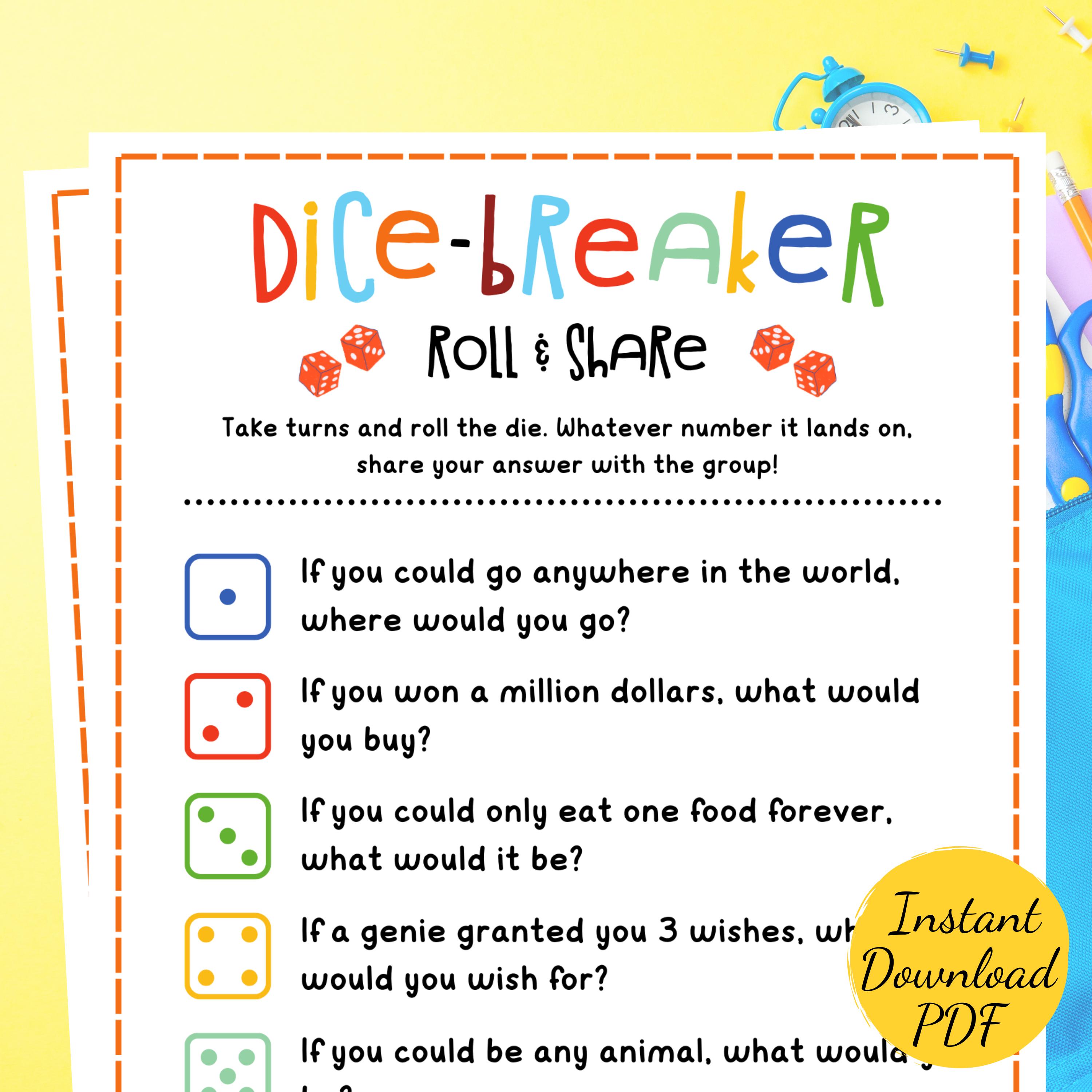 DICEBREAKER Game: All About Me, Back to School Icebreaker (PDF) - Etsy