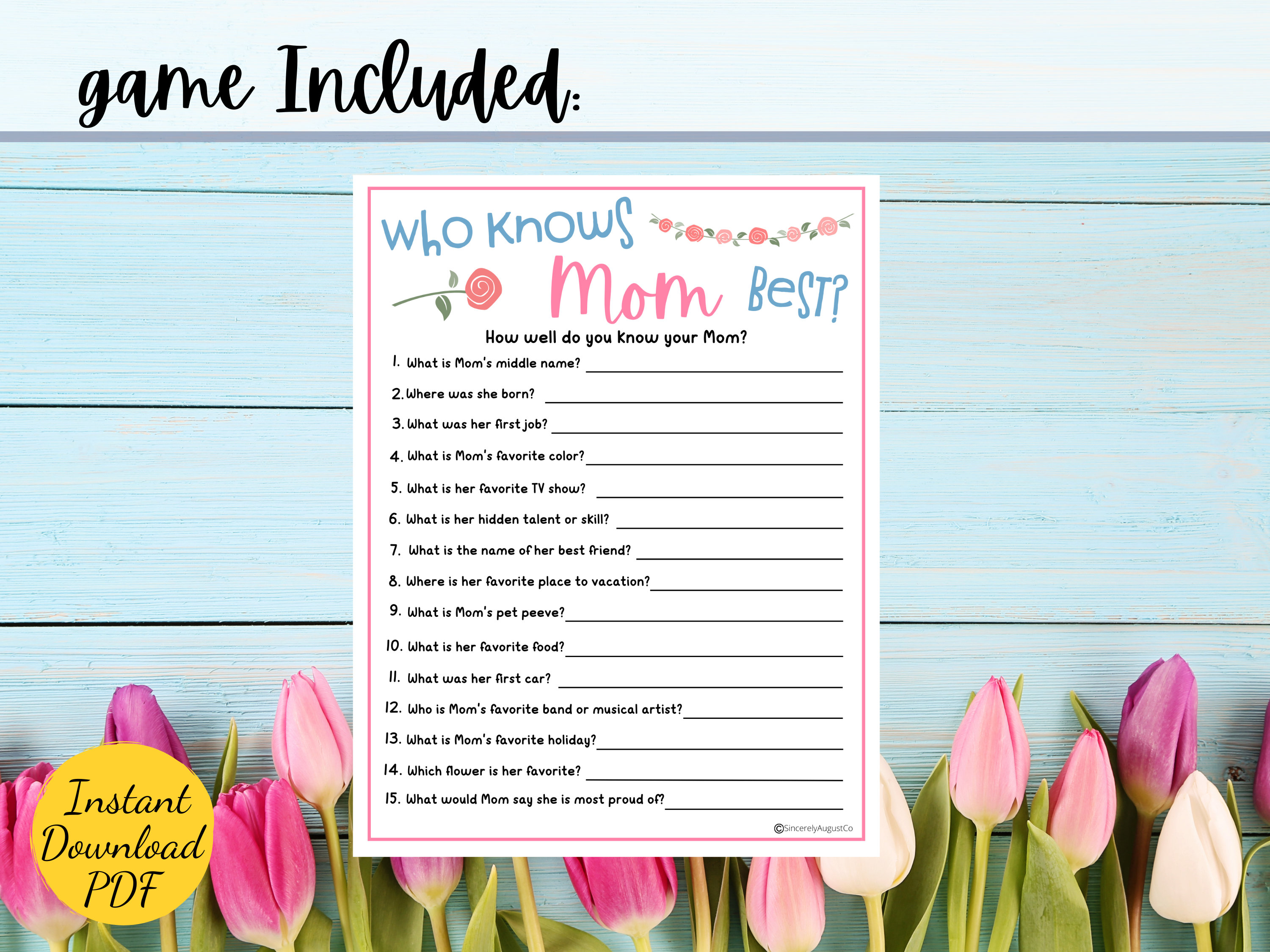 Who KNOWS MOM BEST Mothers Day Game Mothers Day Party Game Printable ...