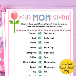 WOULD MOM RATHER? Mothers Day Game - Mothers Day Party Game - Printable ...