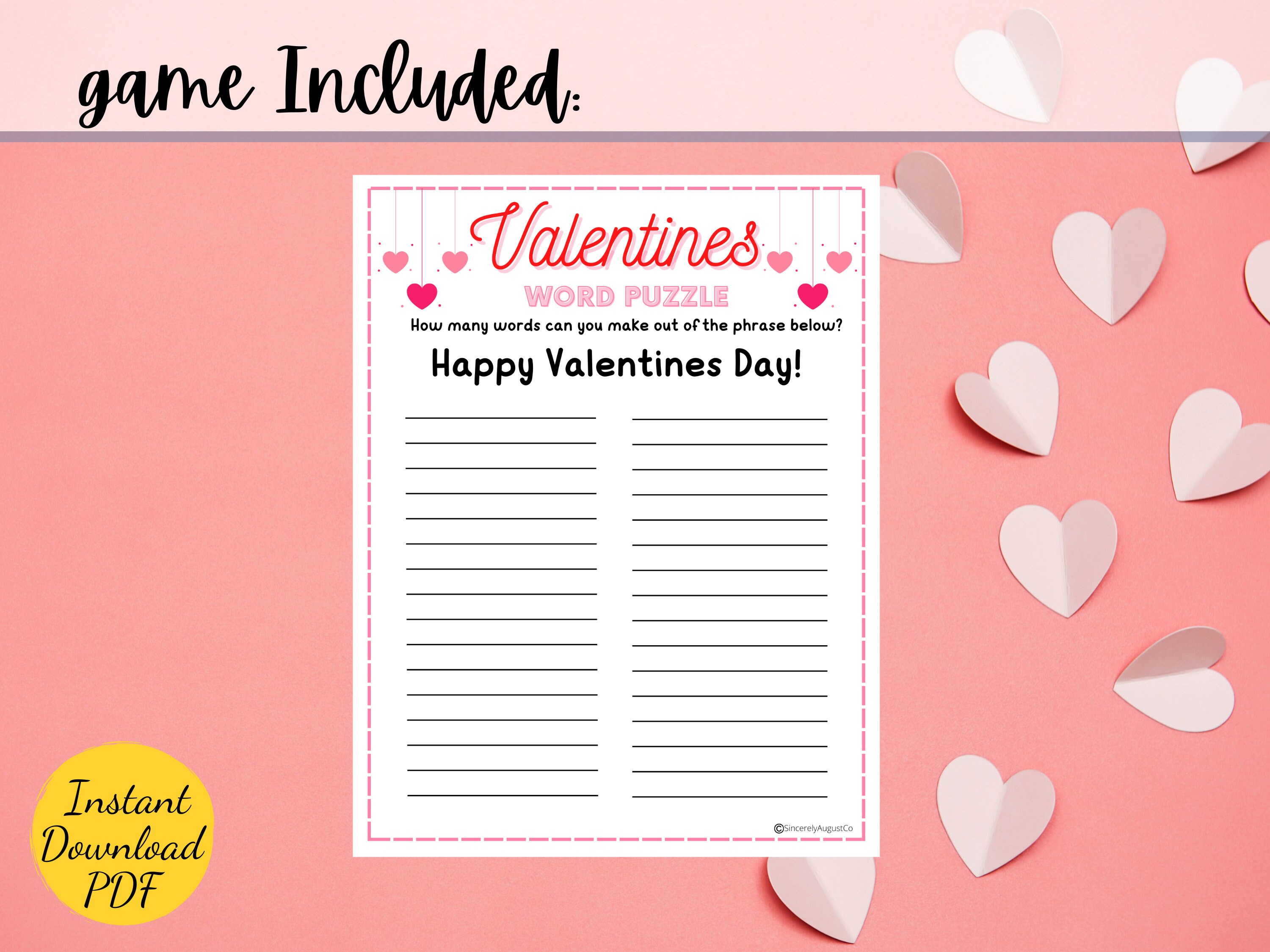 Valentine's Day WORD PUZZLE Game Valentines Day Party Game Printable ...