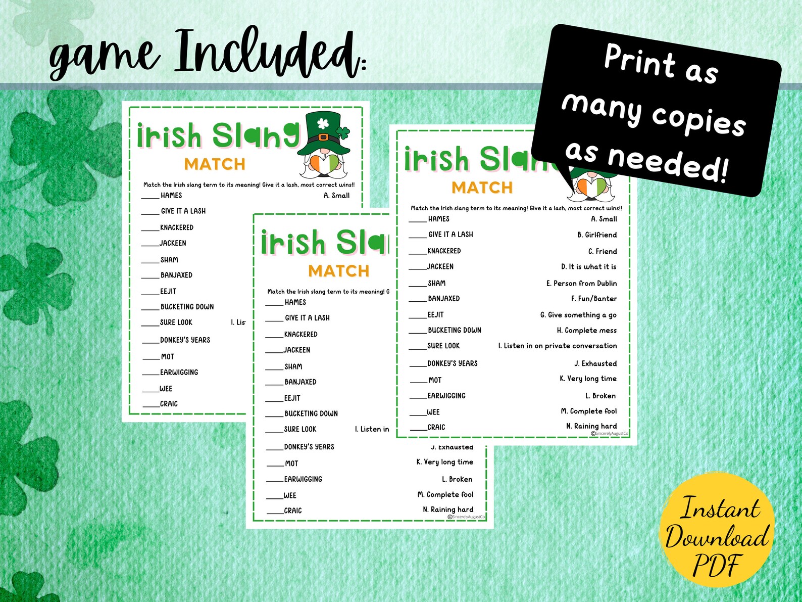 St. Patrick's Day IRISH SLANG MATCH Game St. Patrick's Day Party Game ...