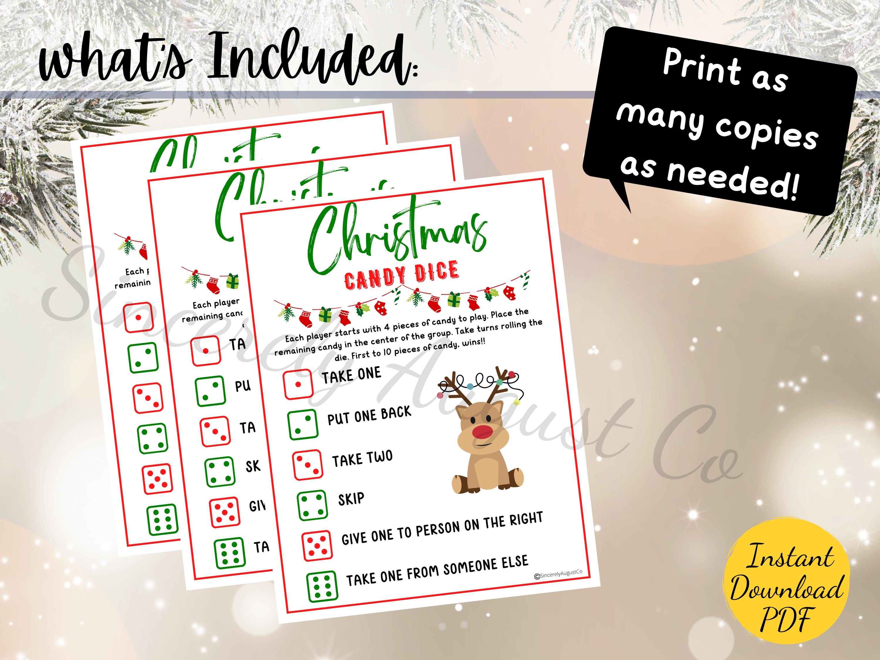Christmas CANDY DICE - Christmas Party Game - Printable Christmas Party ...