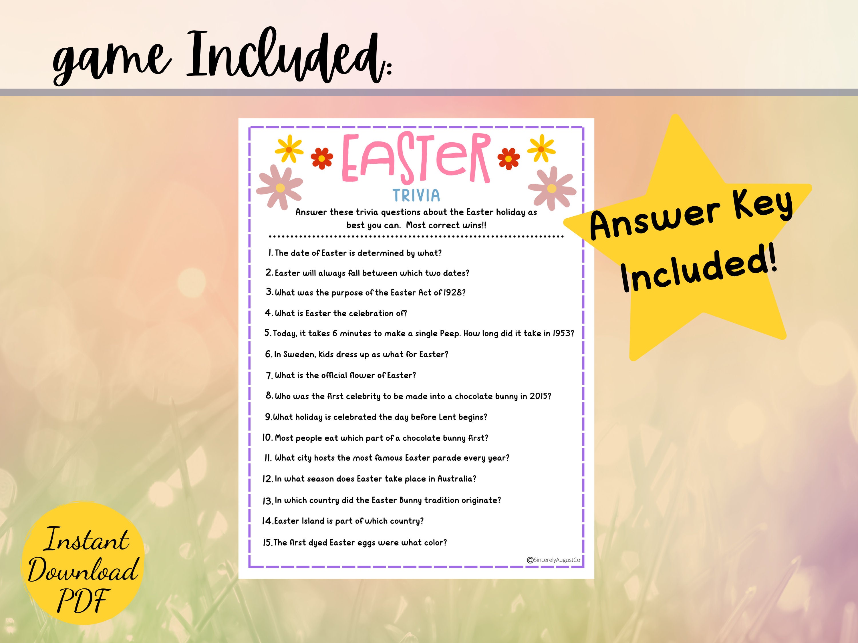 Easter TRIVIA Game Easter Party Game Printable Easter Celebration ...