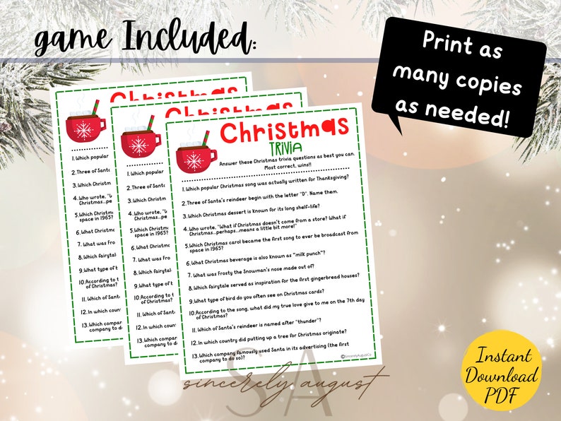 Christmas Trivia Christmas Party Game Printable Christmas Party ...
