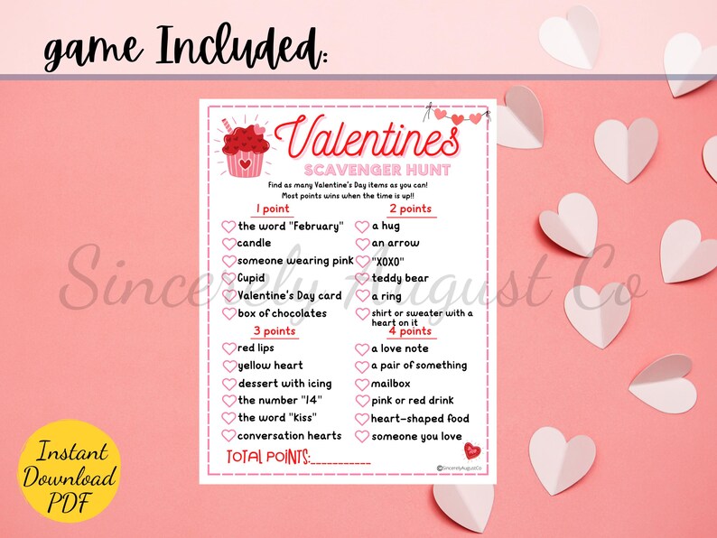 Valentines Day SCAVENGER HUNT - Valentines Day Party Game - Printable ...