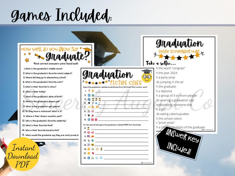 Graduation Party Games BUNDLE Printable Graduation Party Activities ...