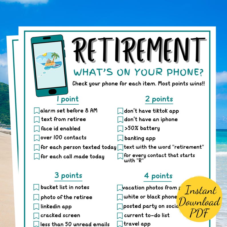 Retirement 'what's on Your Phone' Game: Printable Party Game (PDF) - Etsy