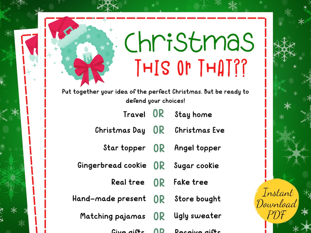 THIS OR THAT Christmas Party Game Printable Christmas Party Activity ...
