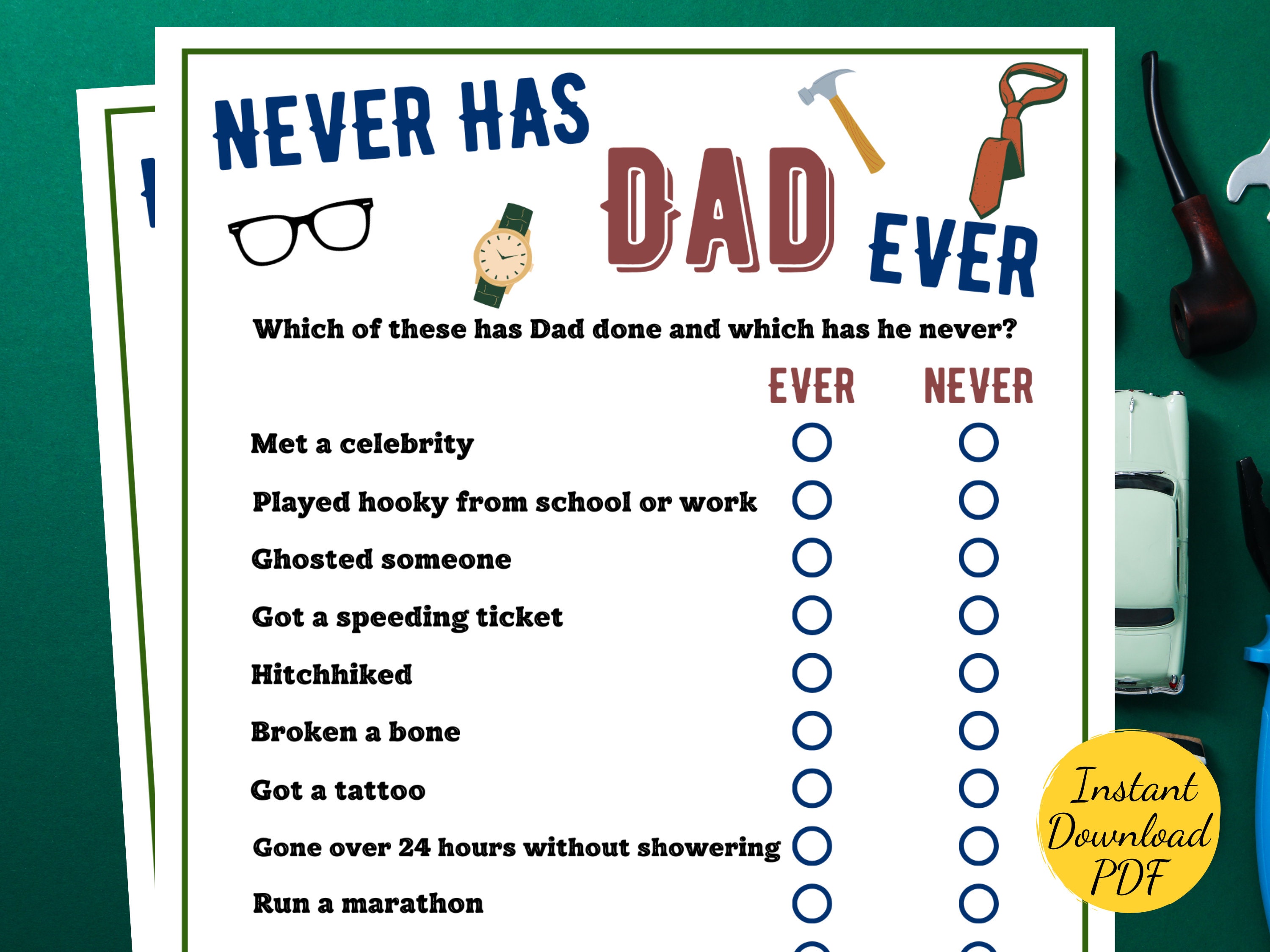 NEVER Has DAD EVER Game Fathers Day Party Game Printable Baby Shower ...