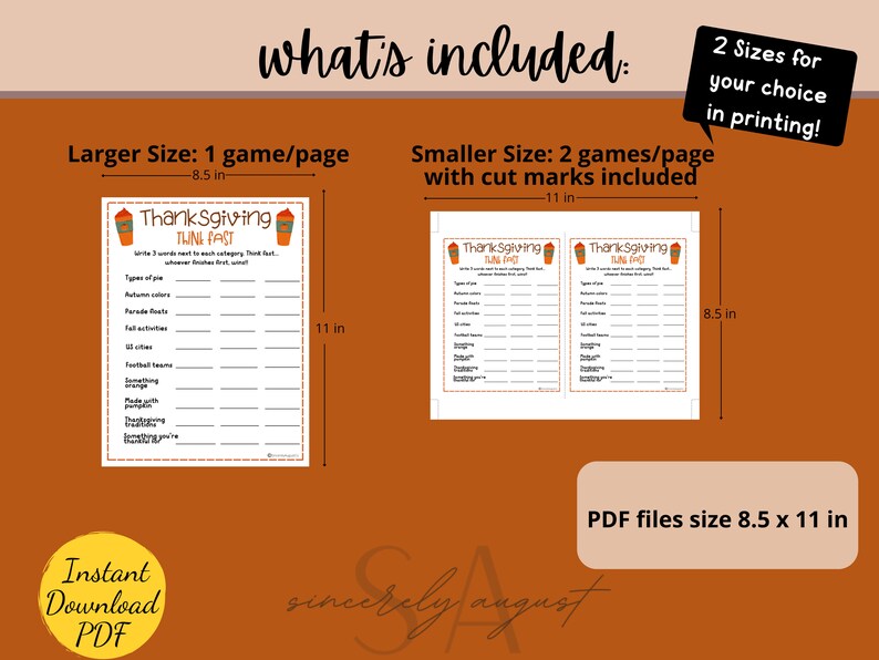 Thanksgiving Think Fast Thanksgiving Party Game Printable - Etsy