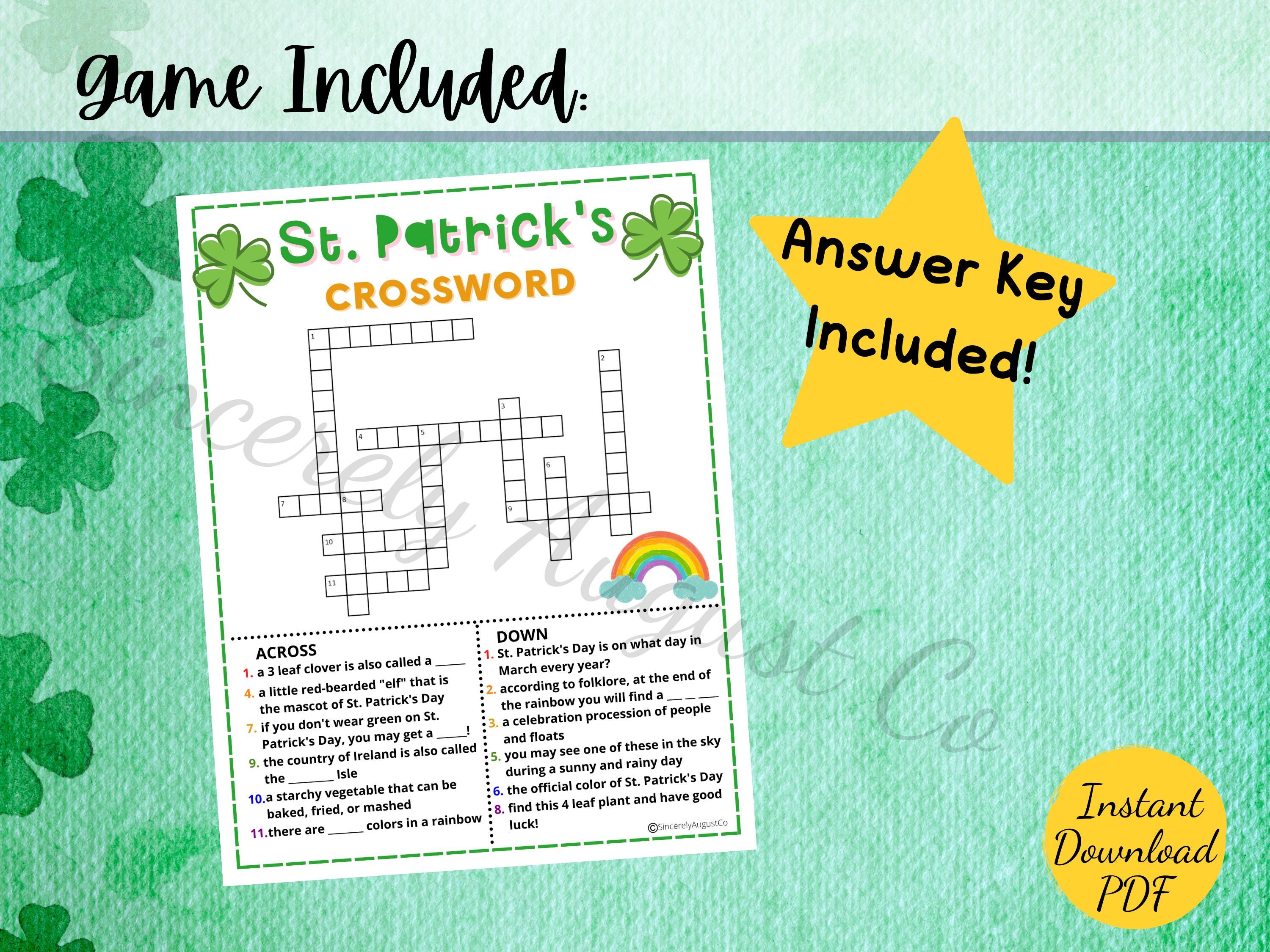 St. Patrick's Day WORD SEARCH - St. Patrick's Day CROSSWORD - St ...