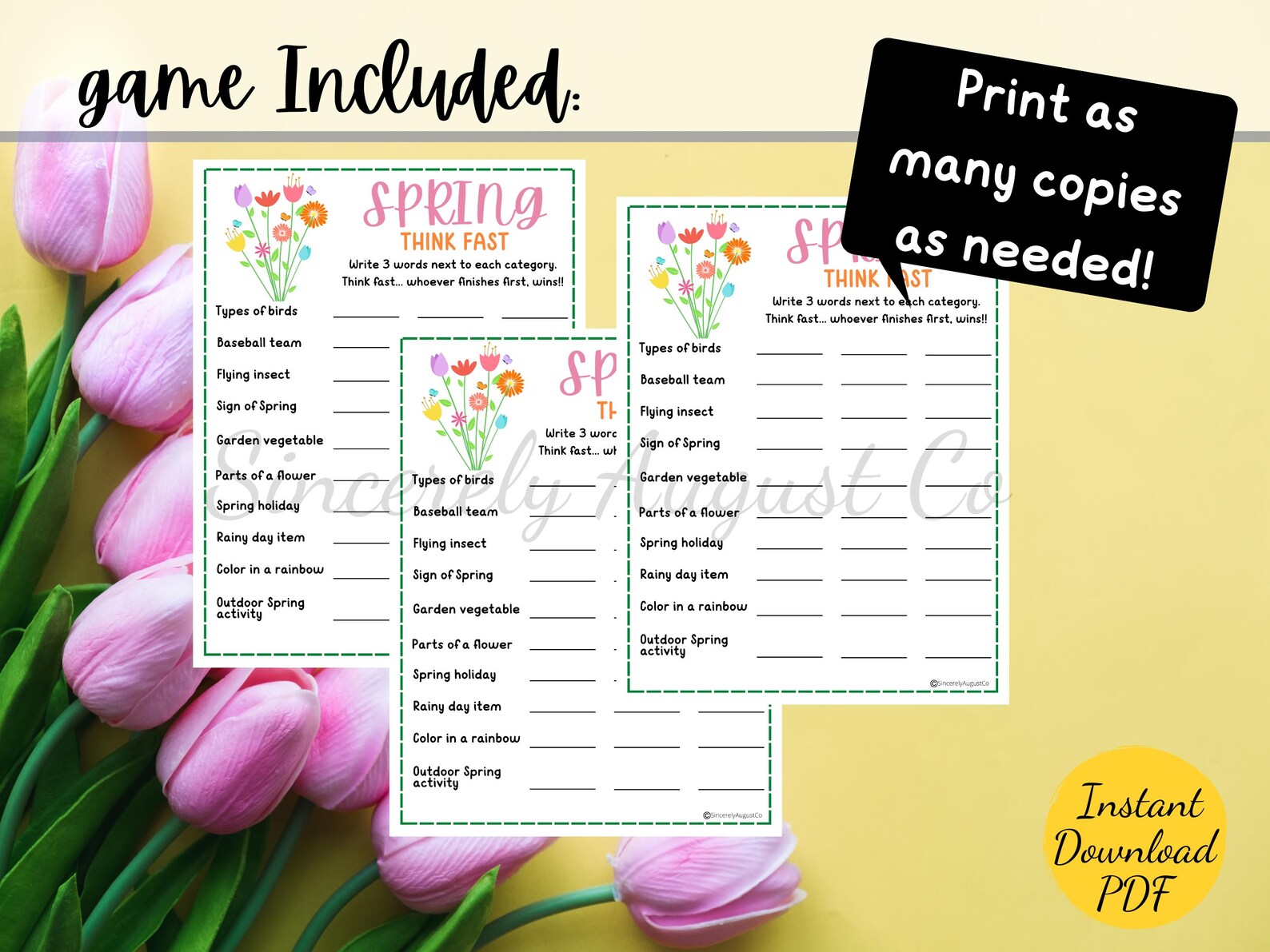 Spring Season THINK FAST Game - Printable Spring Party Games - Fun ...