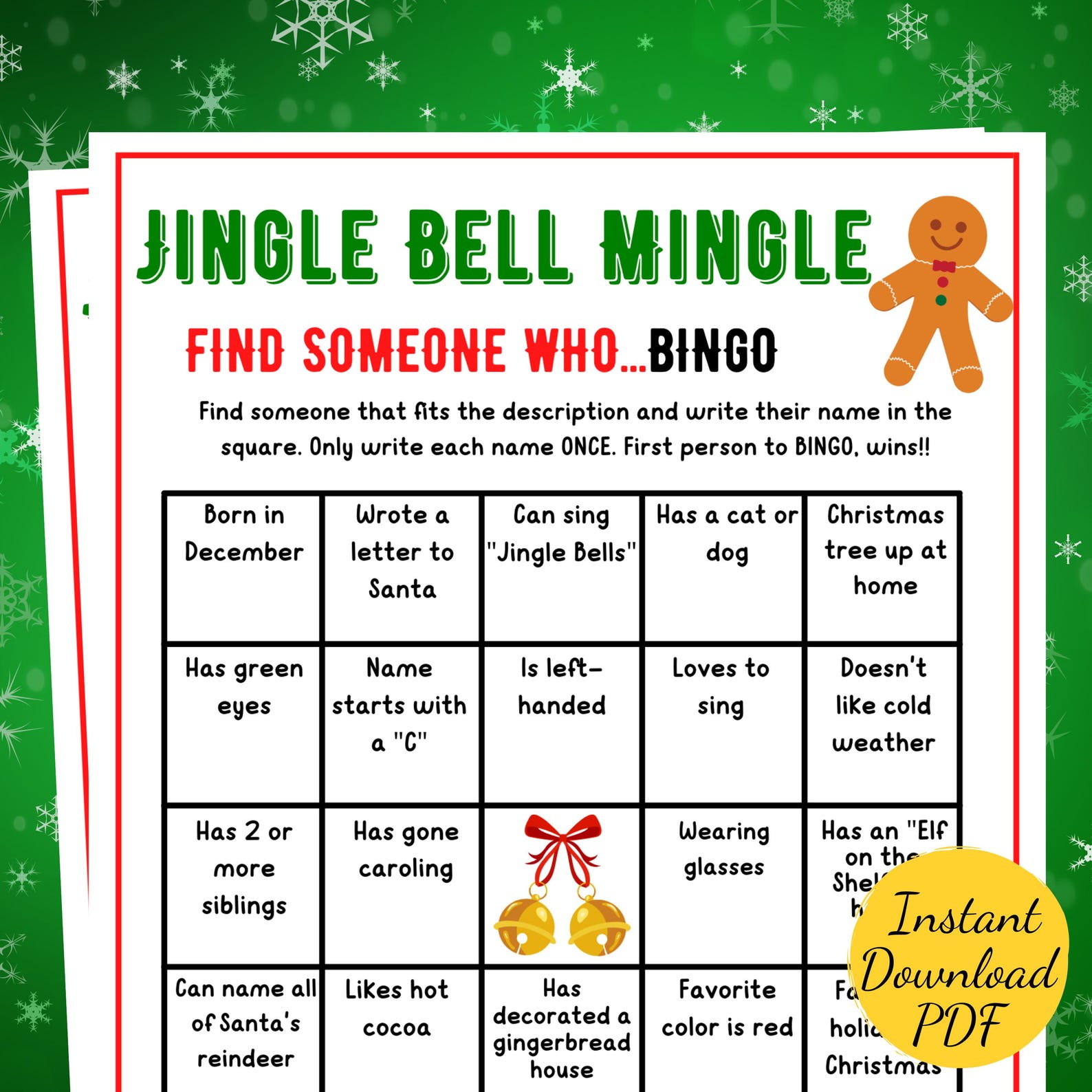 Christmas BINGO Game Christmas Find the Guest BINGO Christmas Party ...