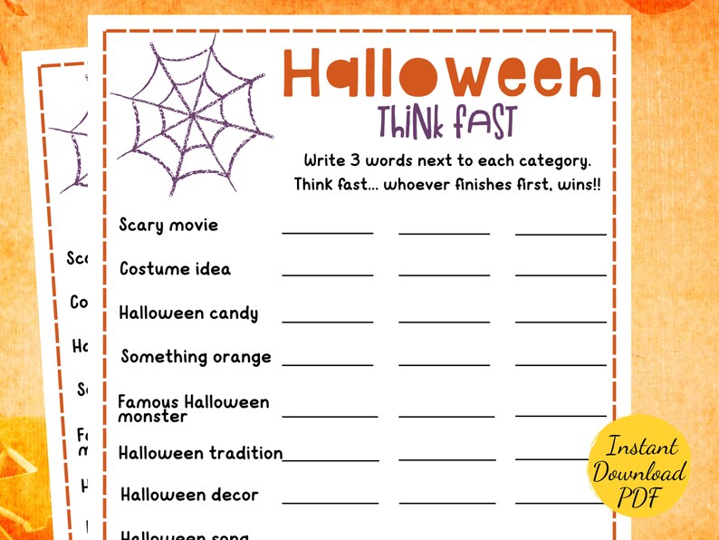 Halloween THINK FAST Game Printable Halloween Party - Etsy