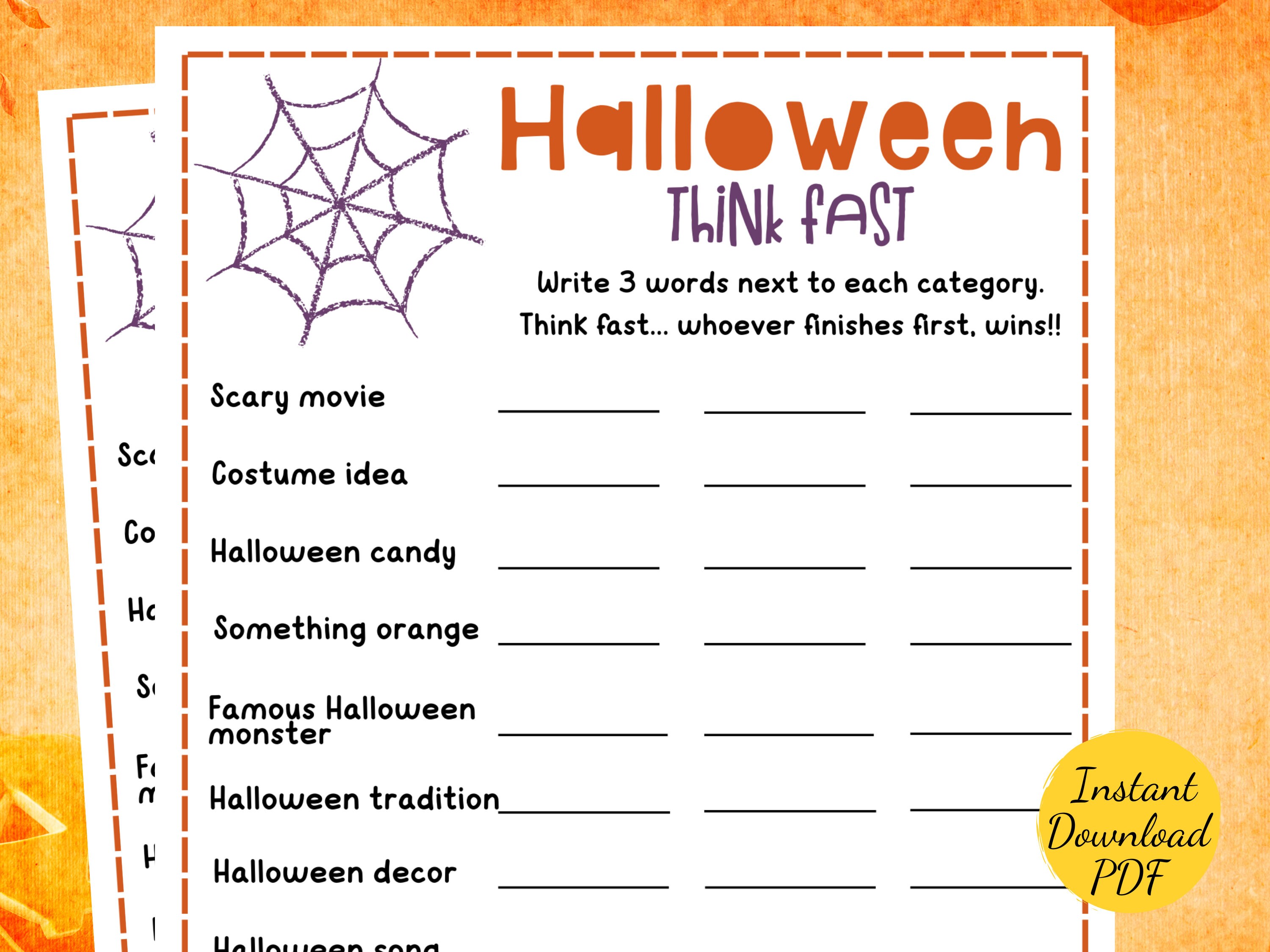 Halloween THINK FAST Game Printable Halloween Party - Etsy