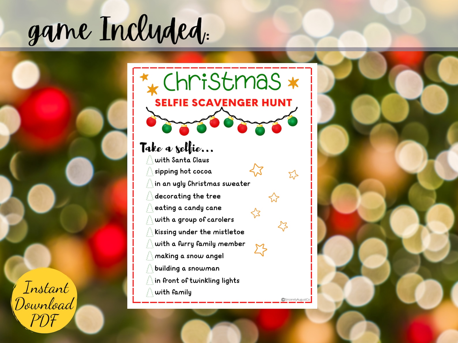 Christmas SELFIE SCAVENGER HUNT Game Printable Christmas Party Activity ...