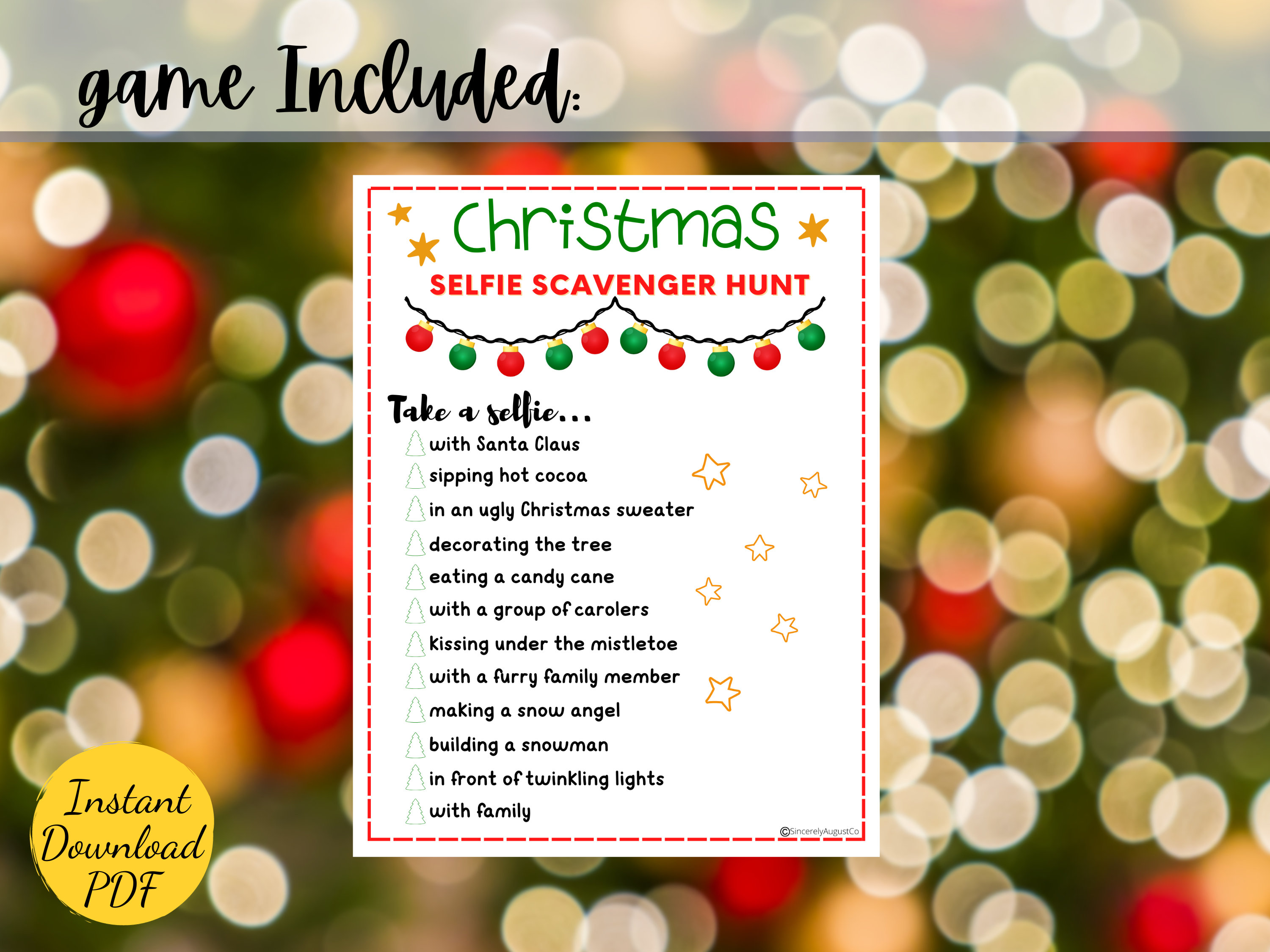 Christmas SELFIE SCAVENGER HUNT Game Printable Christmas Party Activity ...