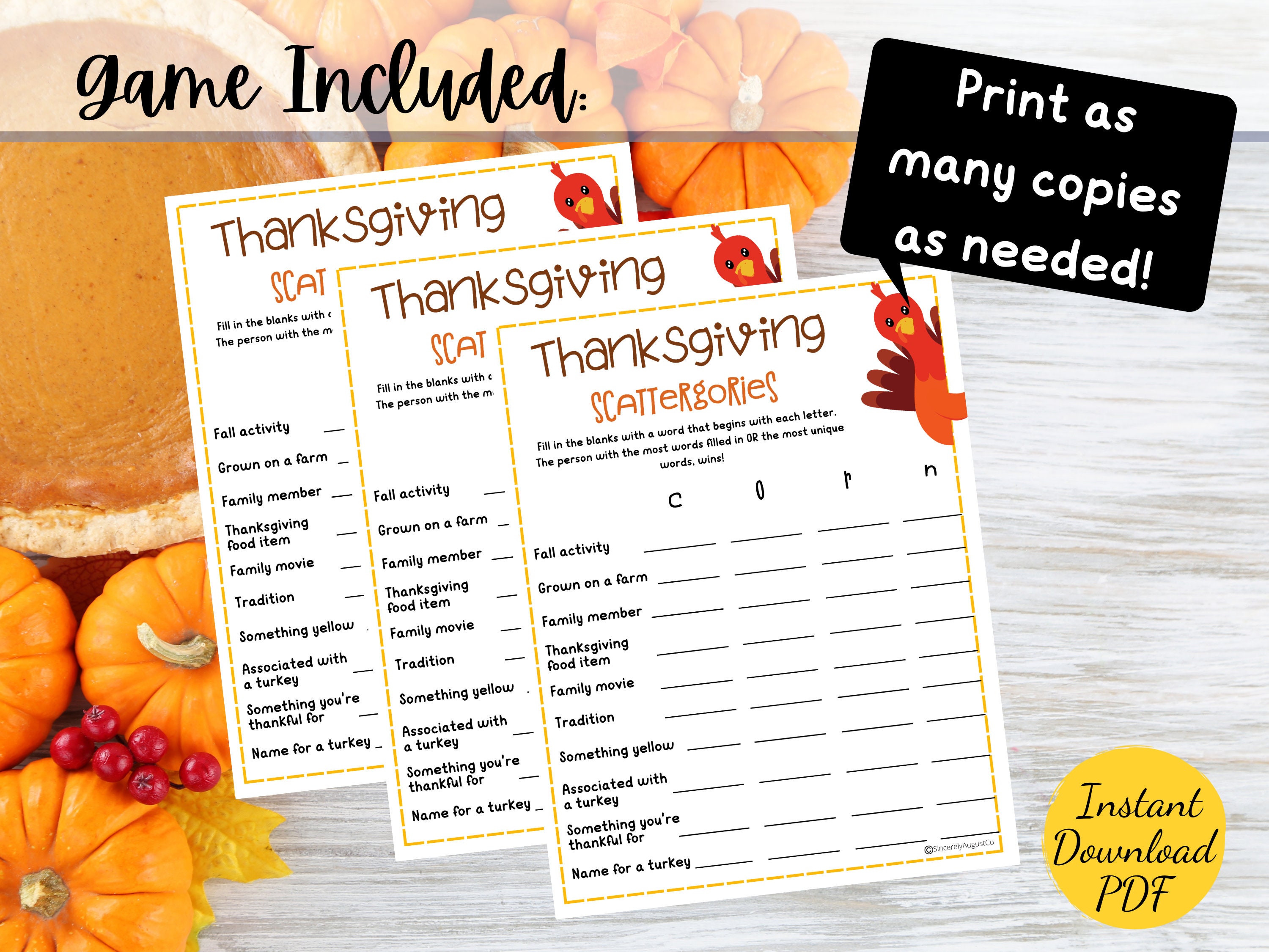 Thanksgiving SCATTERGORIES Printable Thanksgiving Party Game ...