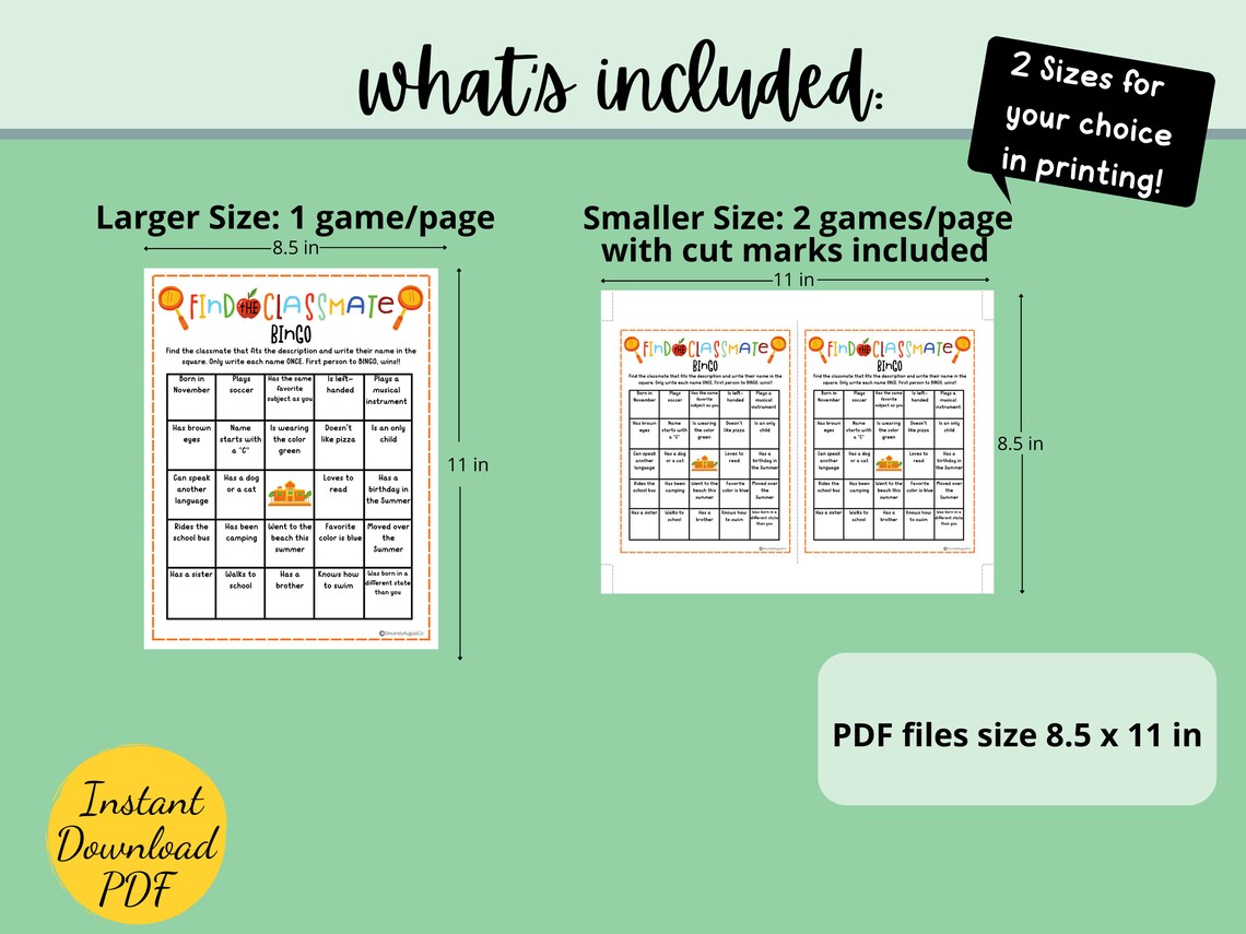 Back to School BINGO Game Find the Classmate Bingo First Day of School ...