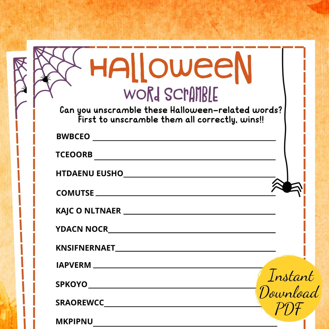 Halloween WORD SCRAMBLE Party Game - Printable Halloween Party Activity ...