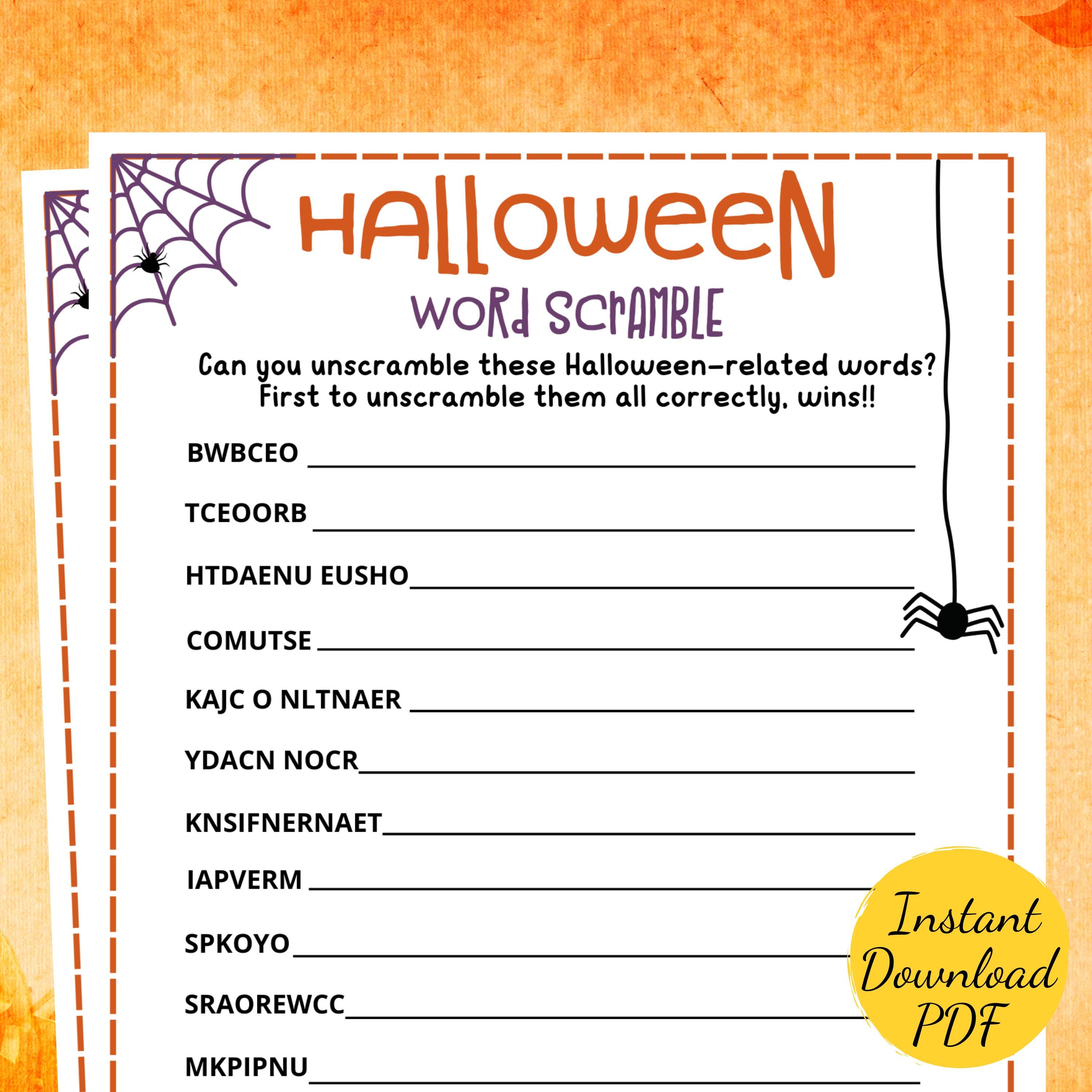 Halloween WORD SCRAMBLE Party Game - Printable Halloween Party Activity ...