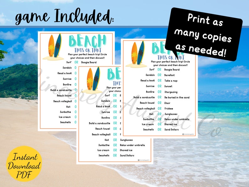 Beach THIS OR THAT Game - Beach Day Would You Rather - Printable Beach ...