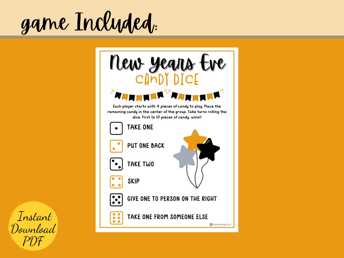 New Years Eve CANDY DICE Game New Years Eve Party Game Printable New ...