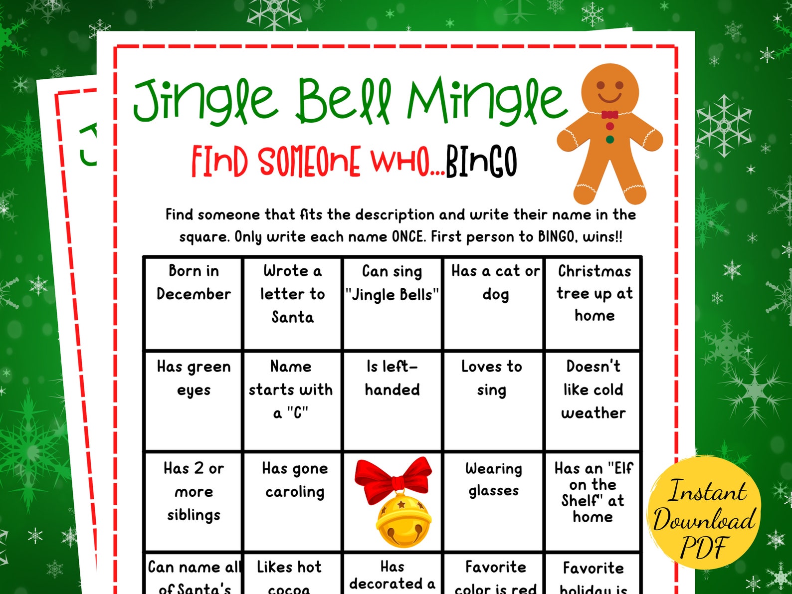 Christmas BINGO Game Christmas Find the Guest BINGO Christmas Party ...