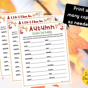 FINISH THE PHRASE Fall Game Printable Autumn Party Game - Etsy