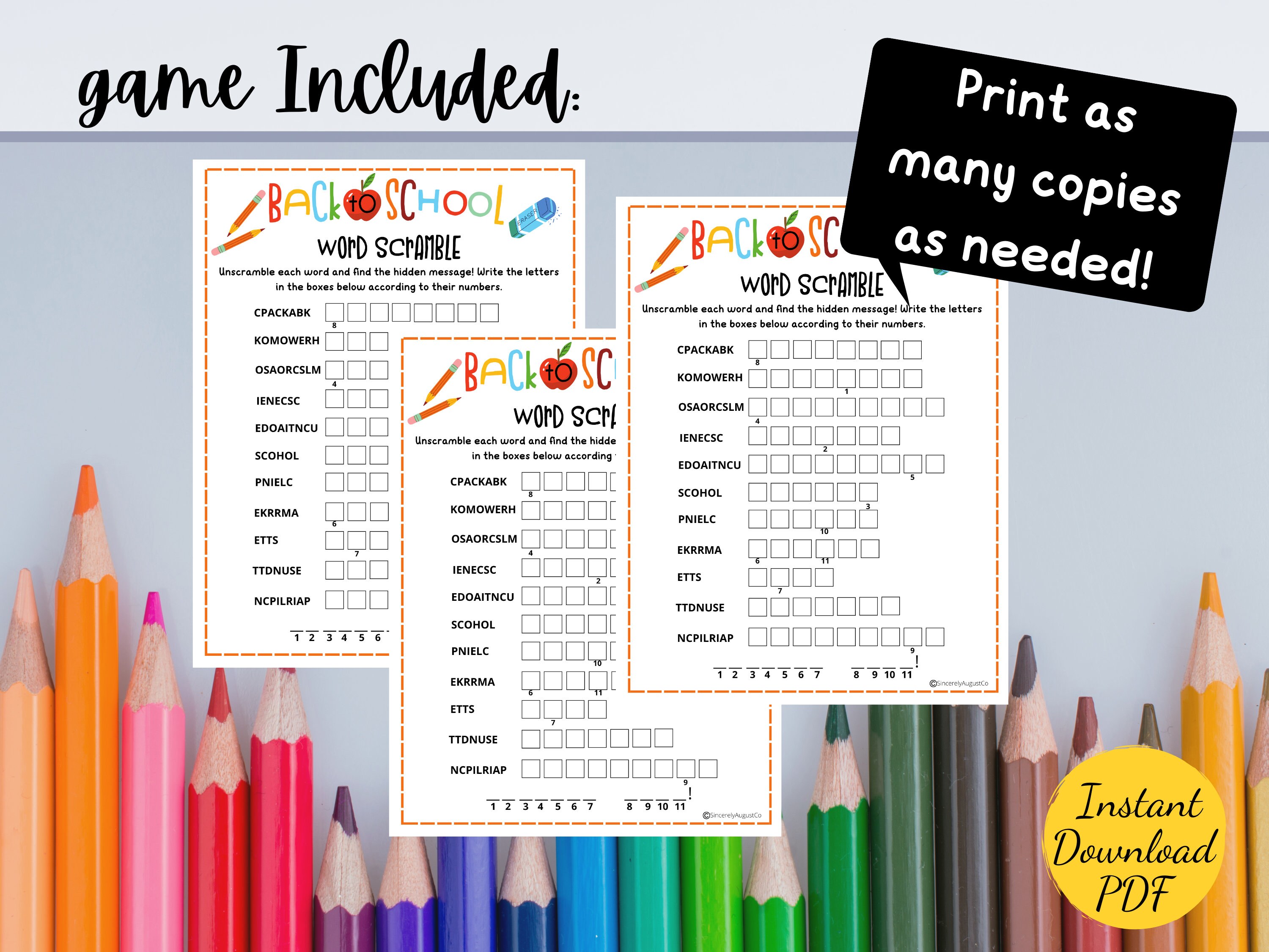 WORD SCRAMBLE Back to School Game First Day of School Activities Games ...