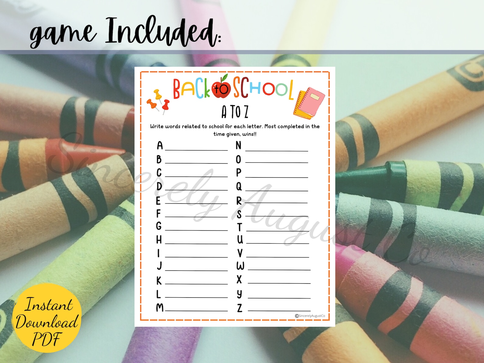 A TO Z Back to School Game - First Day of School Activity - Games for ...