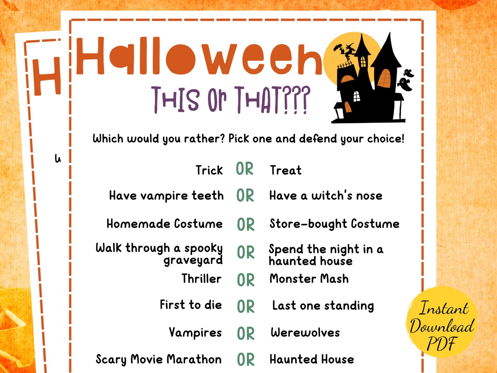 Halloween THIS OR THAT Halloween Party Game Halloween Would You Rather ...
