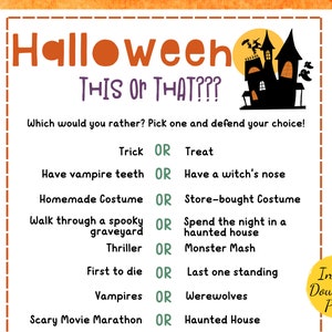 Halloween THIS OR THAT Halloween Party Game Halloween Would You Rather ...
