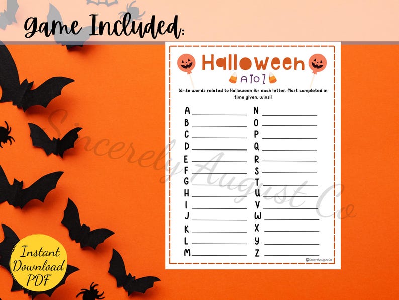 A TO Z Halloween Party Game - Printable Halloween Party Activity ...
