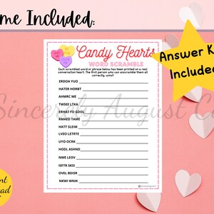 Candy Hearts WORD SCRAMBLE: Valentine's Day Party Game (printable PDF ...