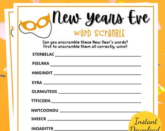 New Years Word Scramble - Printable New Year's Eve Activity - New Years ...
