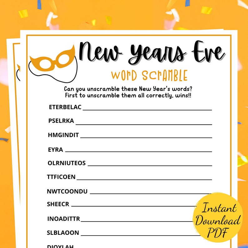 New Year's Eve WORD SCRAMBLE Game New Years Party Game Printable New ...