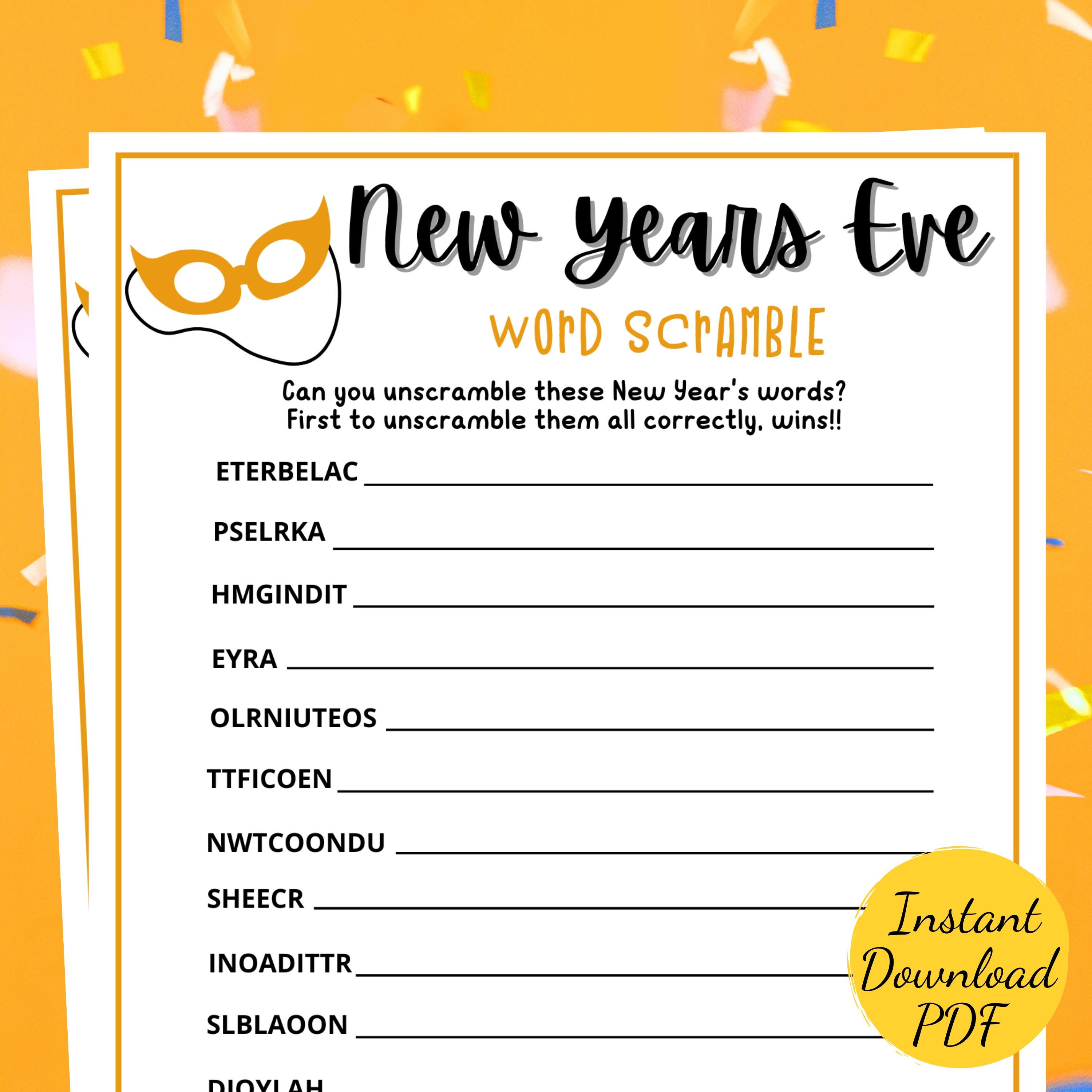 New Year's Eve WORD SCRAMBLE Game - New Years Party Game - Printable ...