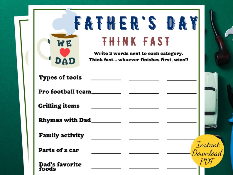 THINK FAST Fathers Day Game Printable Fathers Day Activity Fathers Day ...
