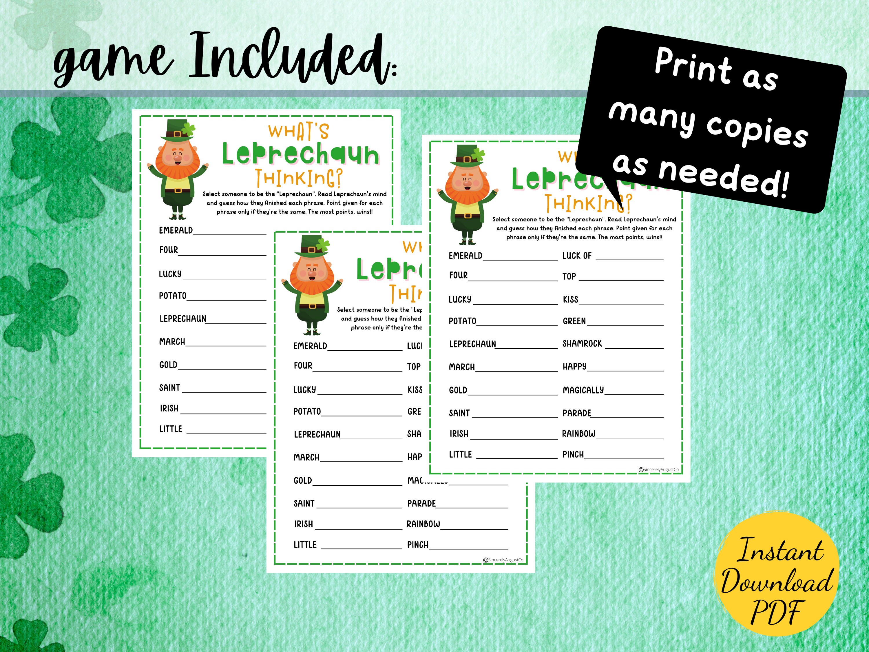 WHAT'S the LEPRECHAUN THINKING St. Patricks Day Game St. Patrick's Day ...