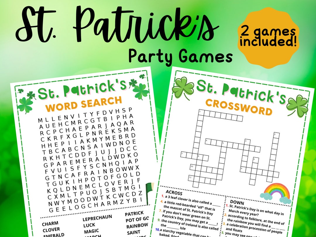 St. Patrick's Day WORD SEARCH St. Patrick's Day CROSSWORD St. Patricks ...
