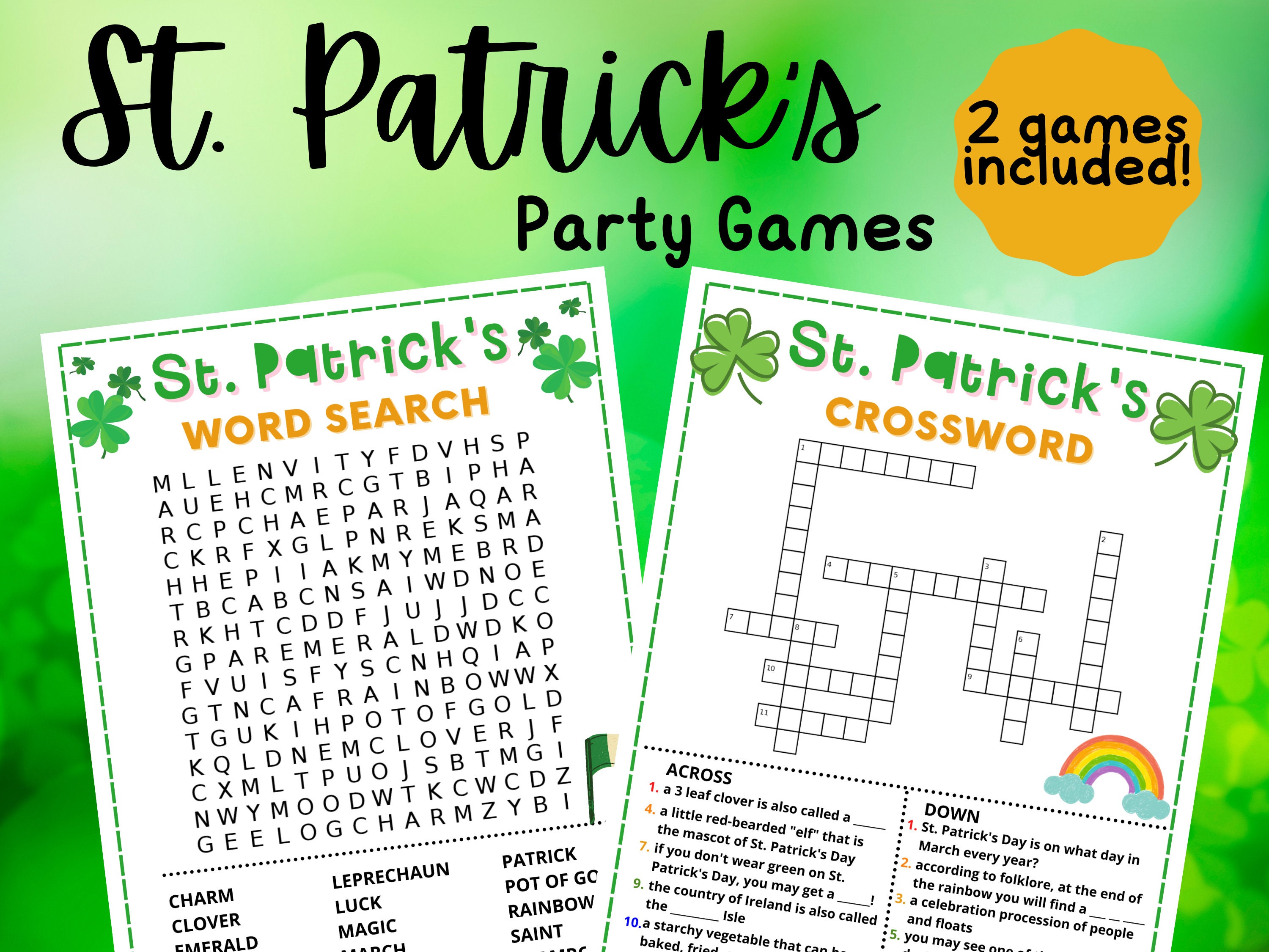 St. Patrick's Day WORD SEARCH St. Patrick's Day CROSSWORD St. Patricks ...