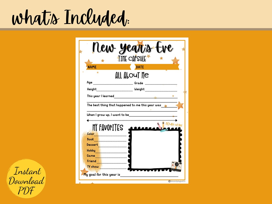 New Years Eve TIME CAPSULE Year in Review Printable NYE Time Capsule ...