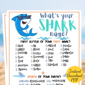 What's Your SHARK NAME? - Printable Summer and Beach Party Game - Shark ...