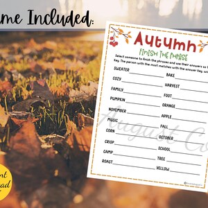 Fall FINISH THE PHRASE Game: Autumn Party Activity (printable) - Etsy