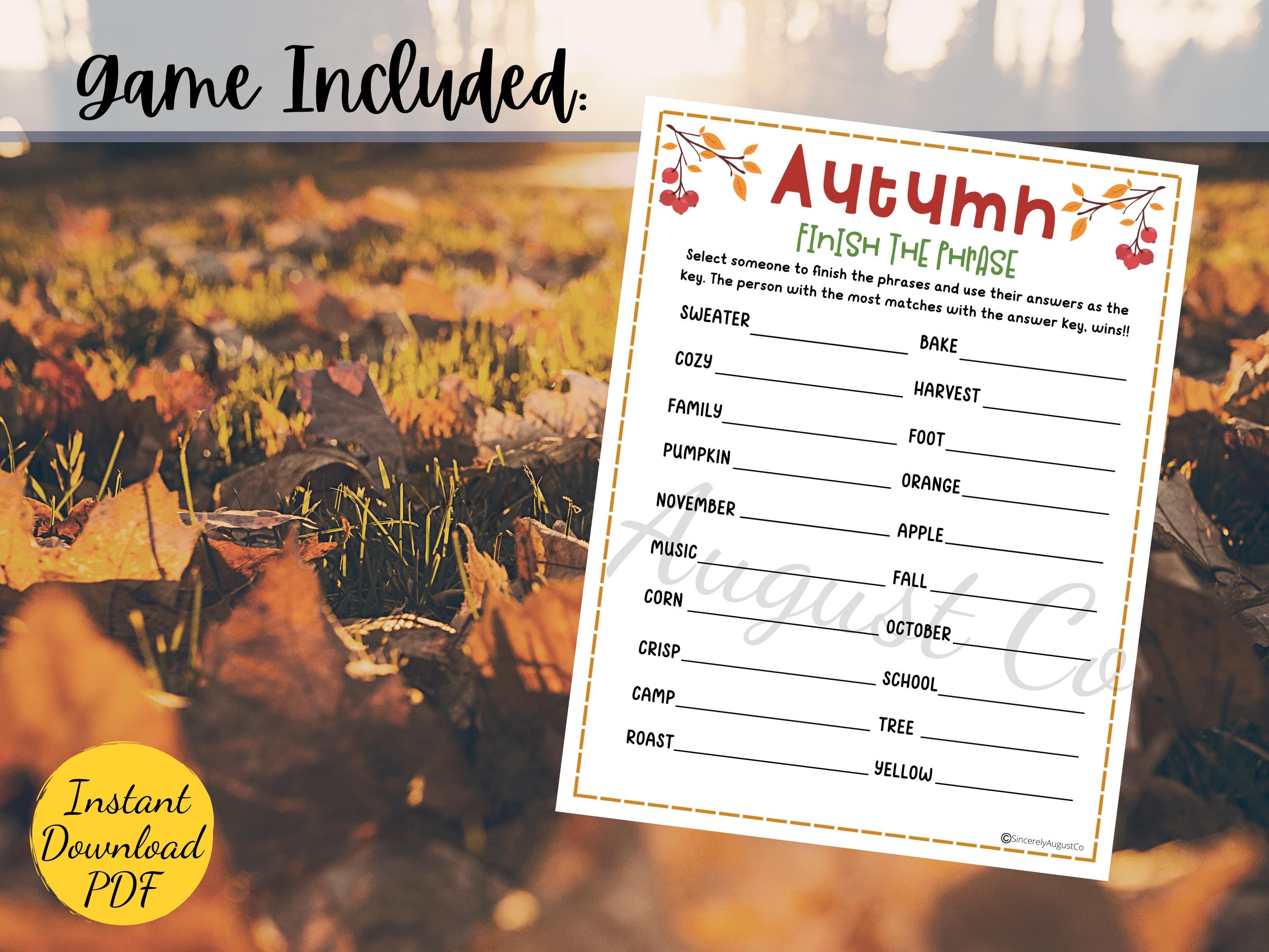 Fall FINISH THE PHRASE Game: Autumn Party Activity (printable) - Etsy