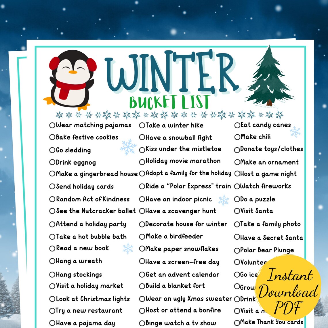 Winter BUCKET LIST: 60+ Family Activity Ideas (printable PDF) - Etsy