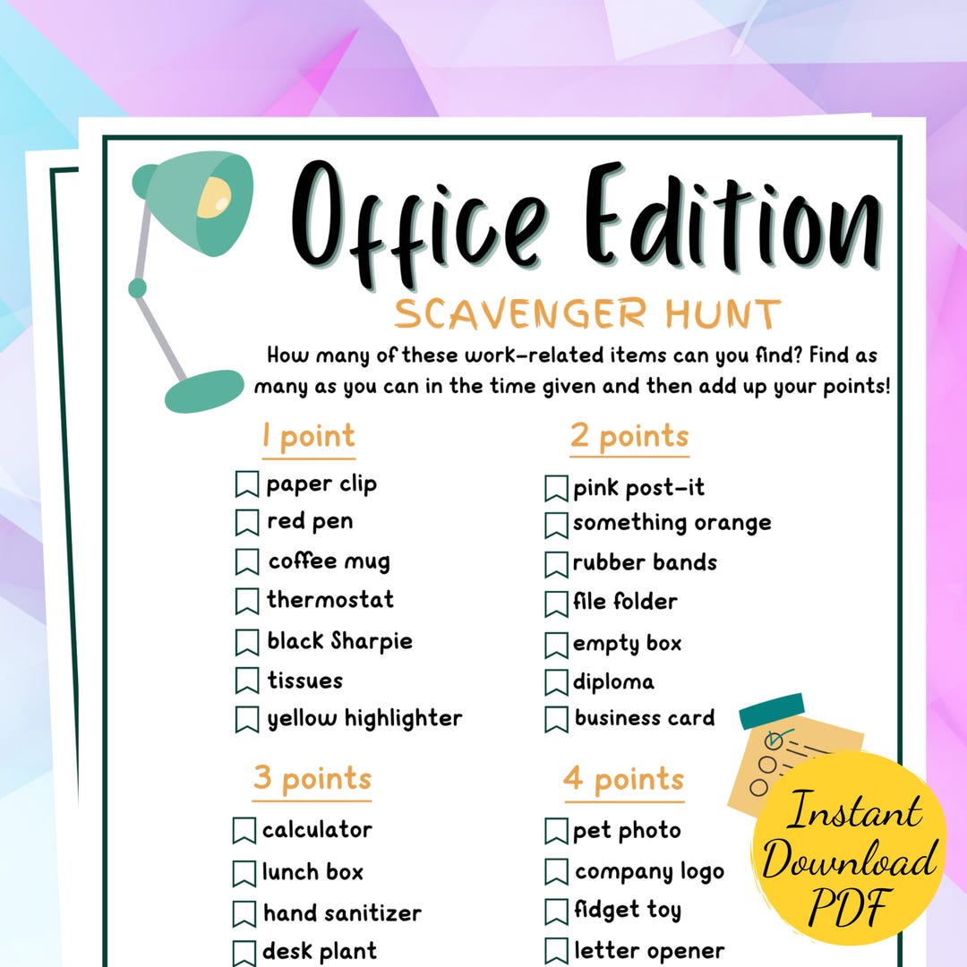 Office SCAVENGER HUNT Game: Printable Teambuilding Activity (PDF) - Etsy