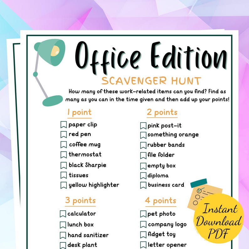 Office SCAVENGER HUNT Game: Printable Teambuilding Activity (PDF) - Etsy